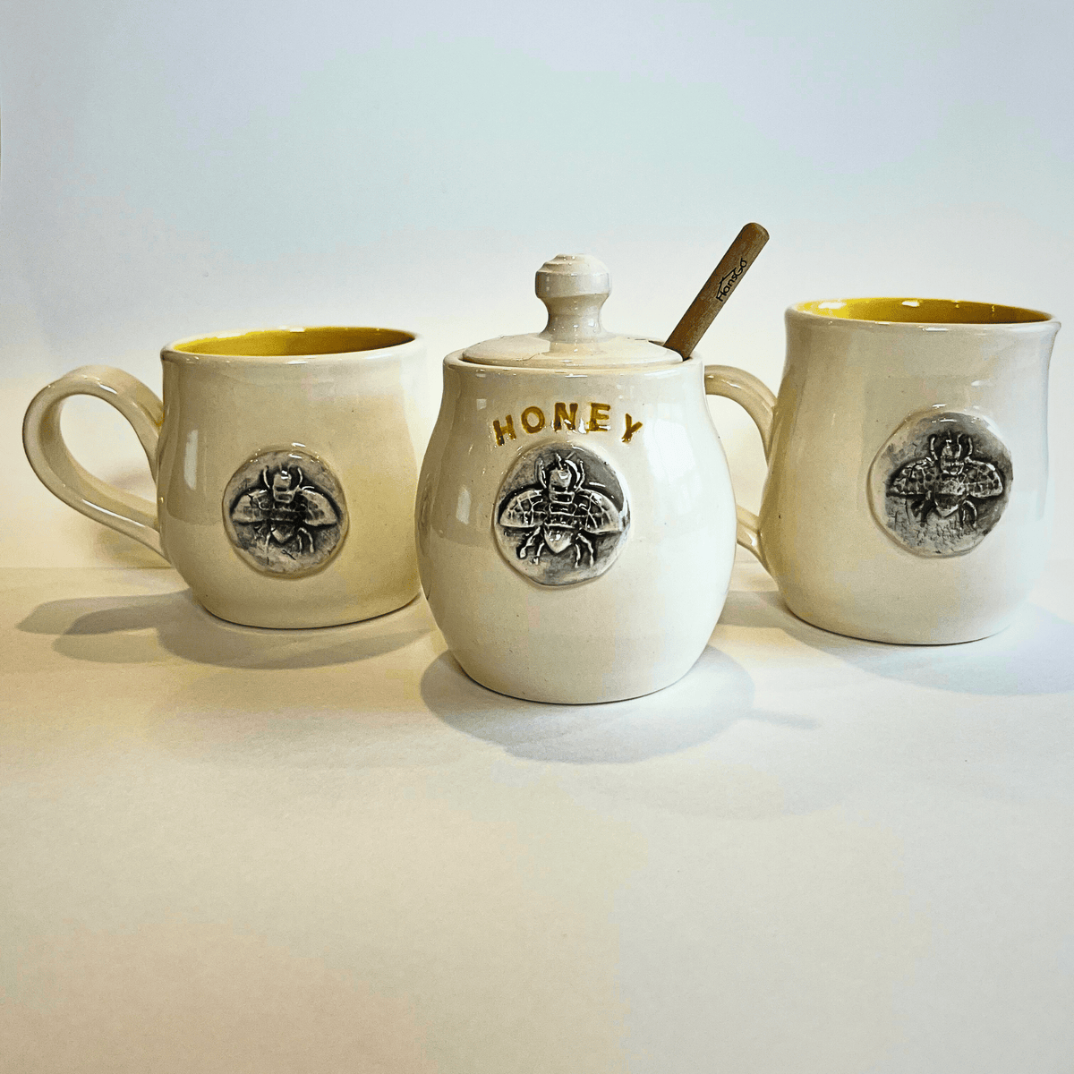 Bumble Bee Mugs and Lidded Honey Pot - Tea Set